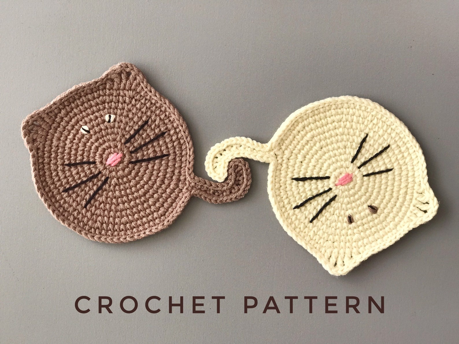 Crochet Cat Coasters Pattern PDF Funny Cats Coasters Drink Animal ...