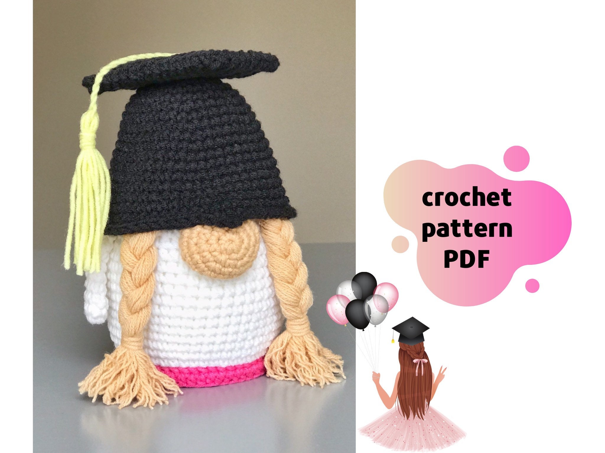Graduate Gnome Girl Pattern PDF Graduation Crochet Gift - Etsy