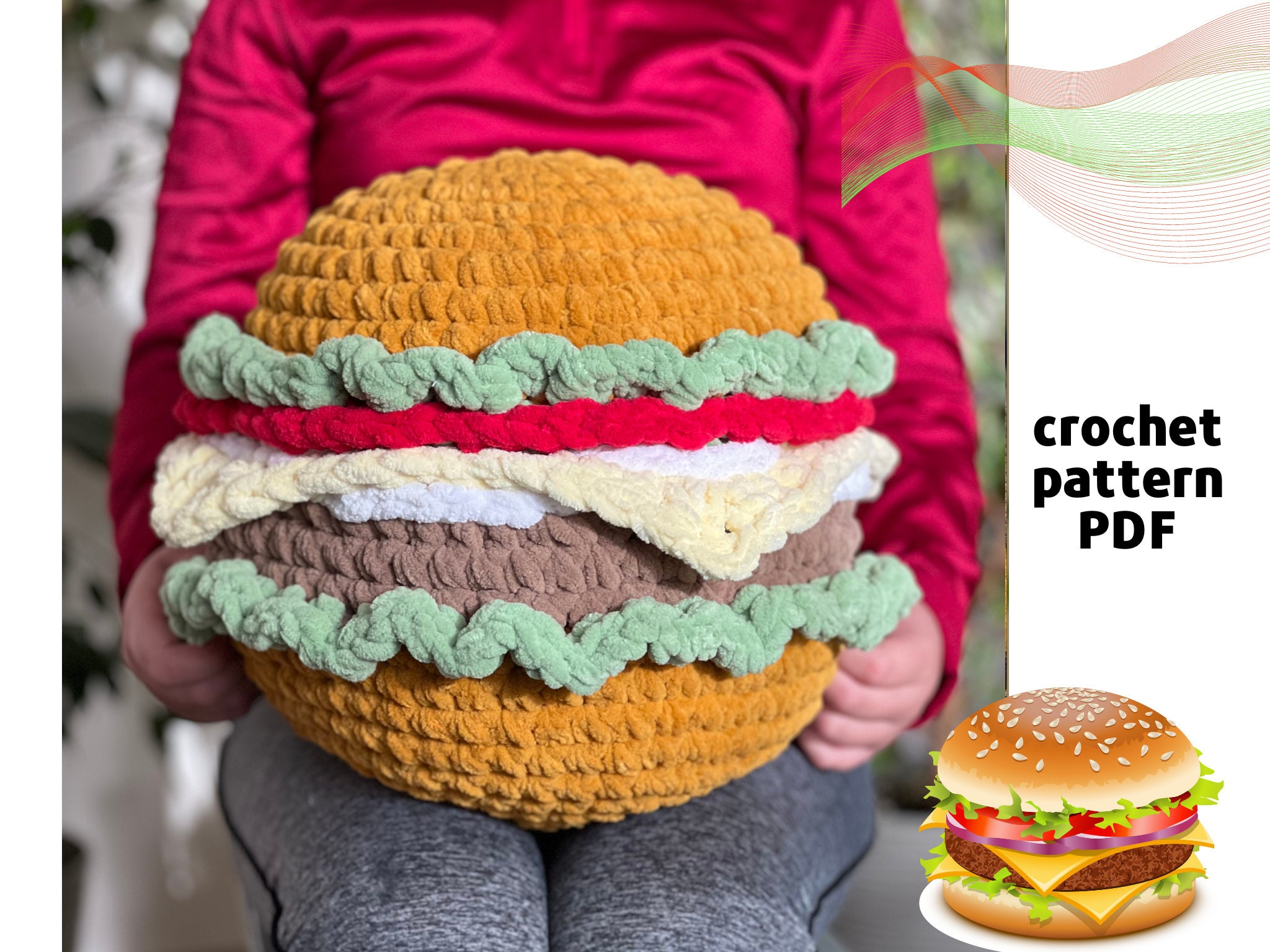Giant Crochet Burger Pattern PDF Burger Plush Pillow Amigurumi Jumbo ...