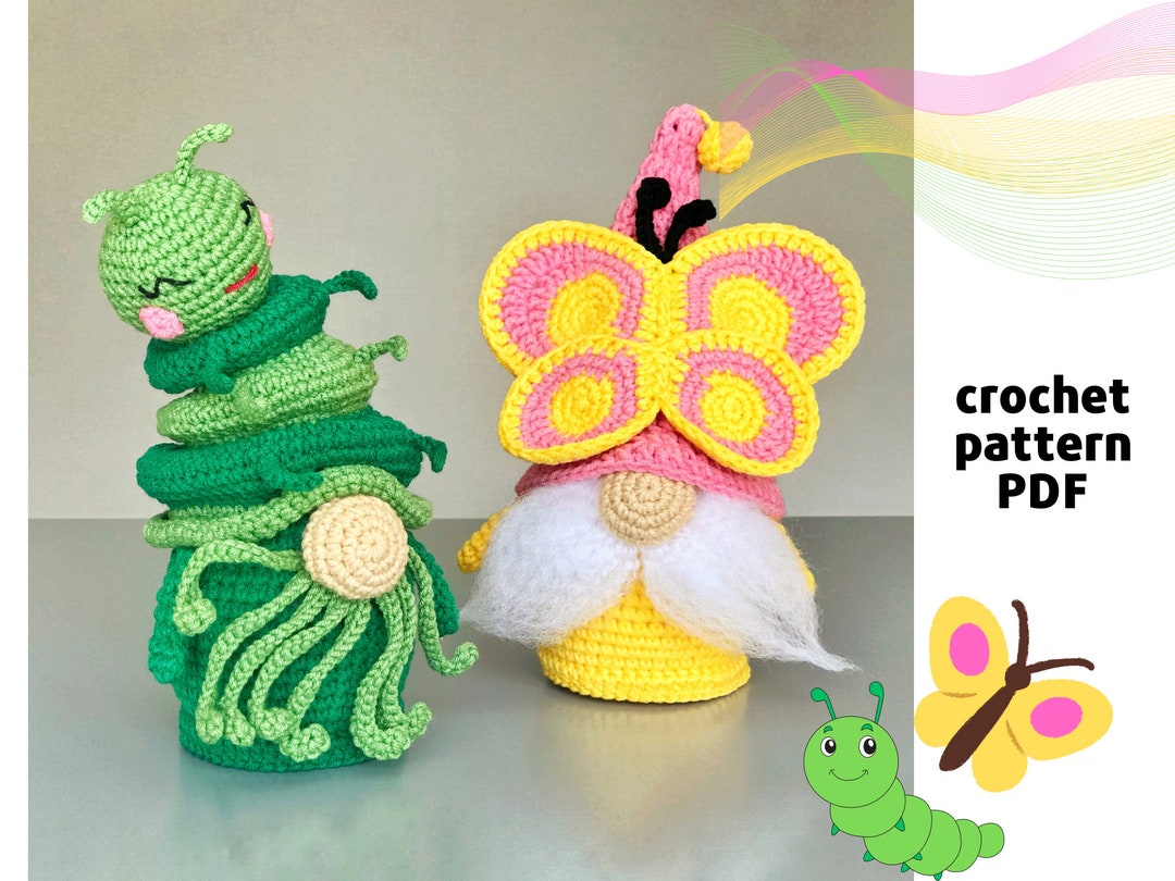 Crochet Butterfly and Caterpillar Patterns Butterfly Gnome Pattern ...