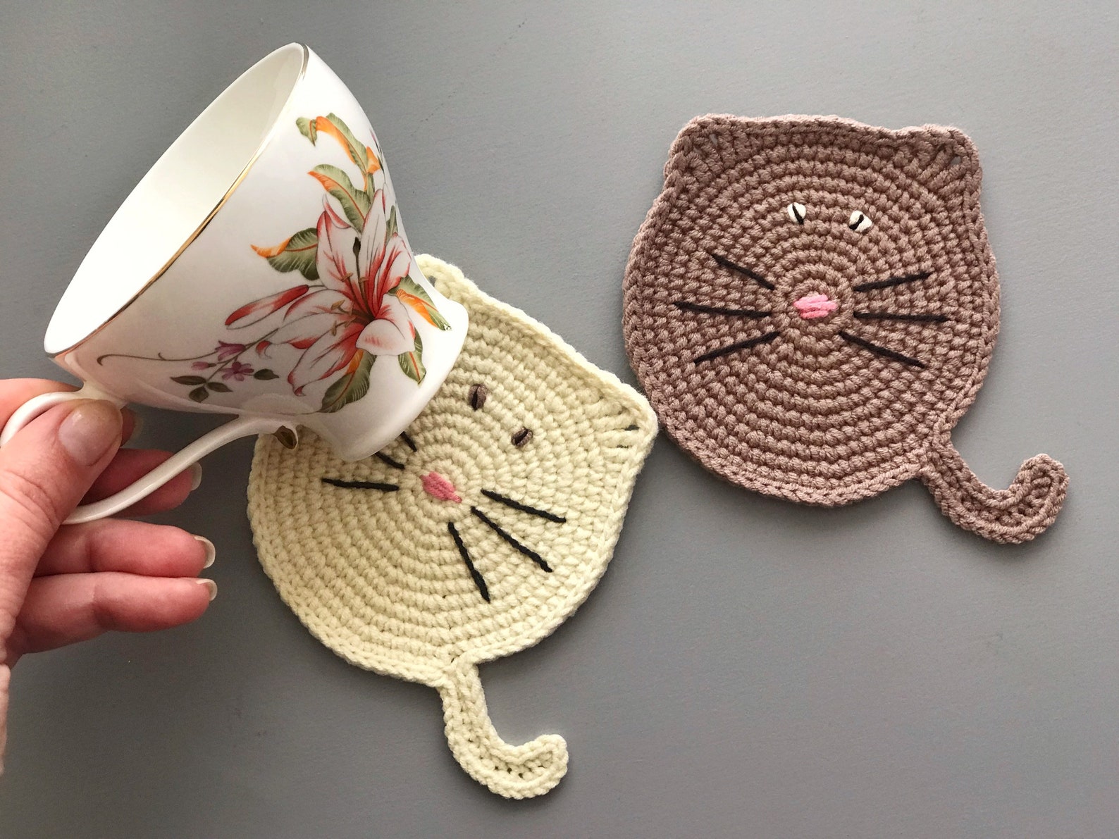 Crochet Cat Coasters Pattern PDF Funny Cats Coasters Drink Animal ...