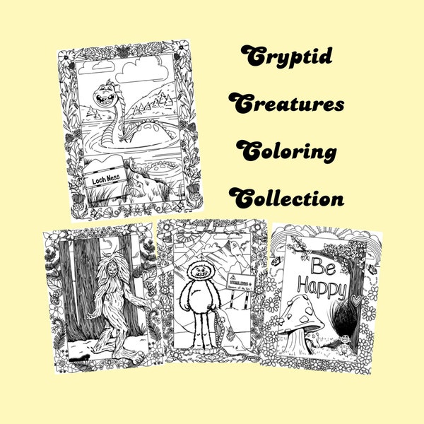 Bigfoot Loch Ness Coloring - Etsy