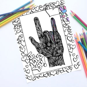 Printable ASL Coloring Page, ASL I Love You Coloring Sheet, Coloring ...
