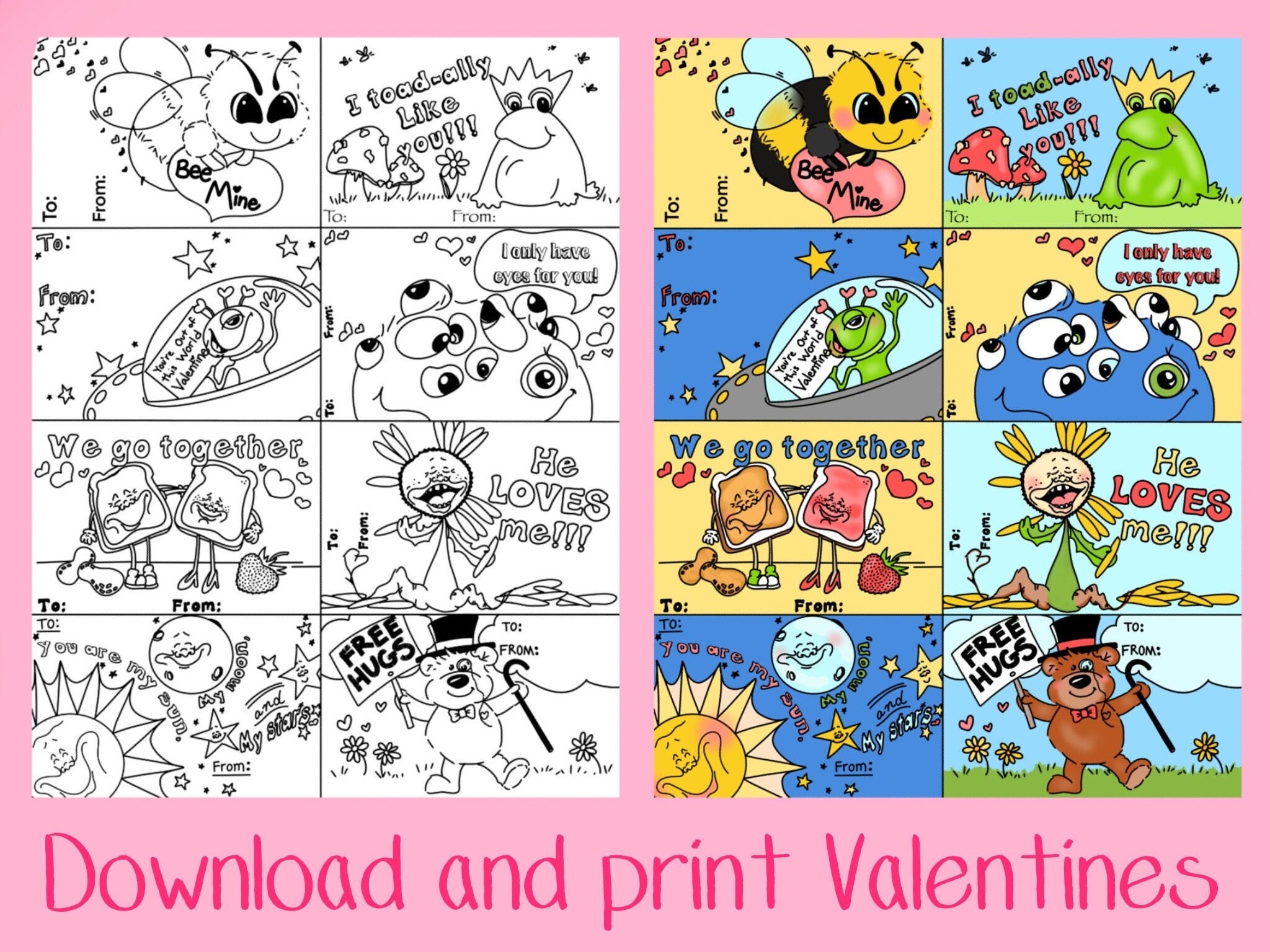 Instant Download and Print Valentine's, Printable Color Valentines ...