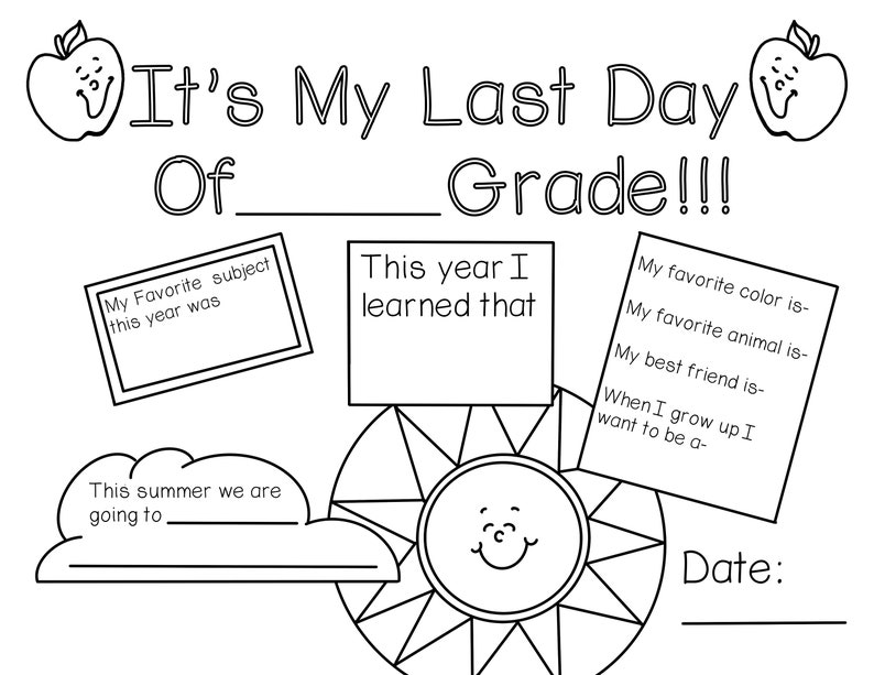 Last Day of School Printable Coloring Page Set, First Day of School ...