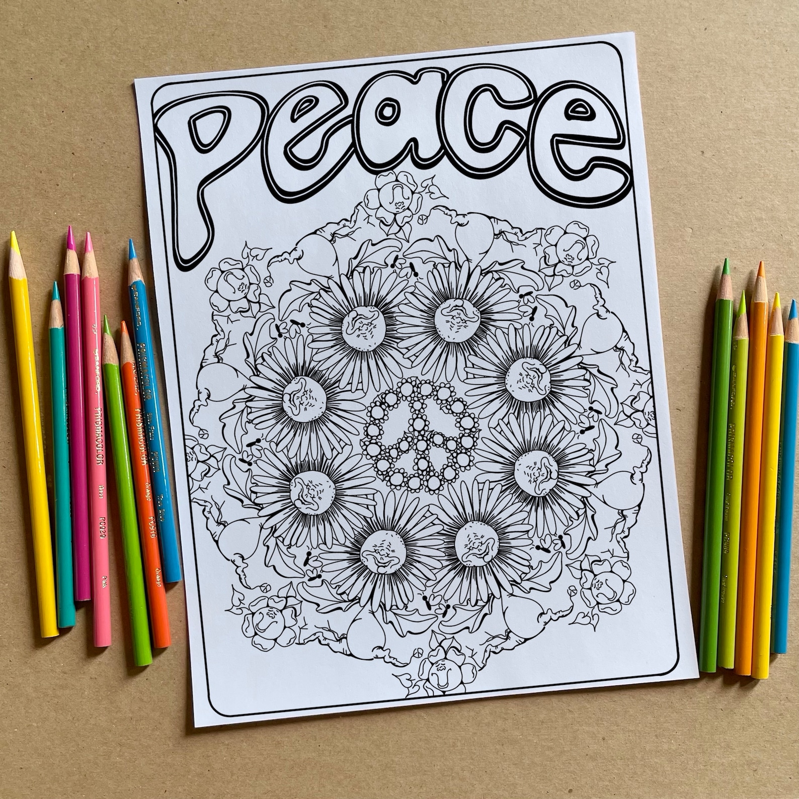 Printable Flower Power Coloring Page Set of 7, Flower Mandala, Instant ...