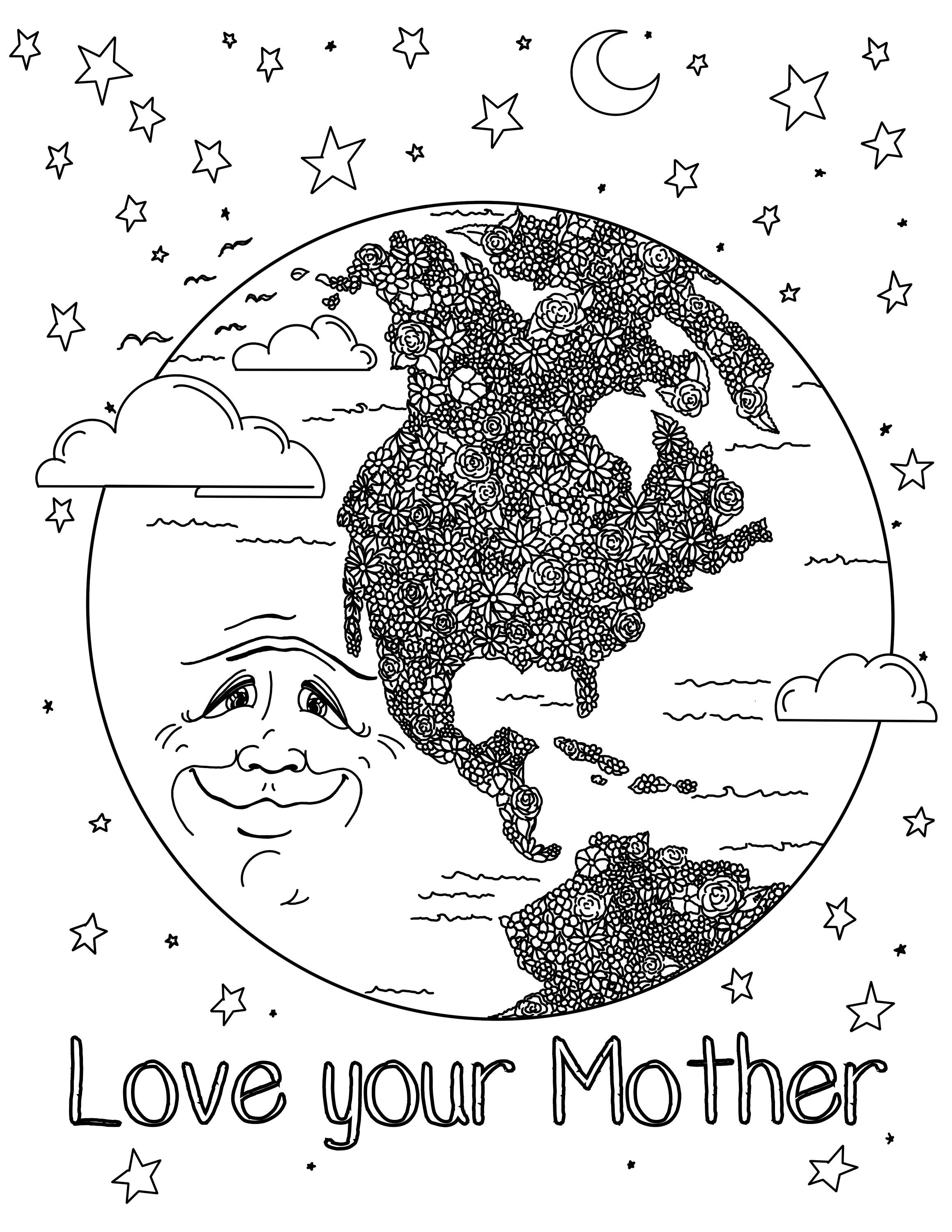Mother Earth Coloring Page, Earth Day Coloring Sheet, Instant Digital ...
