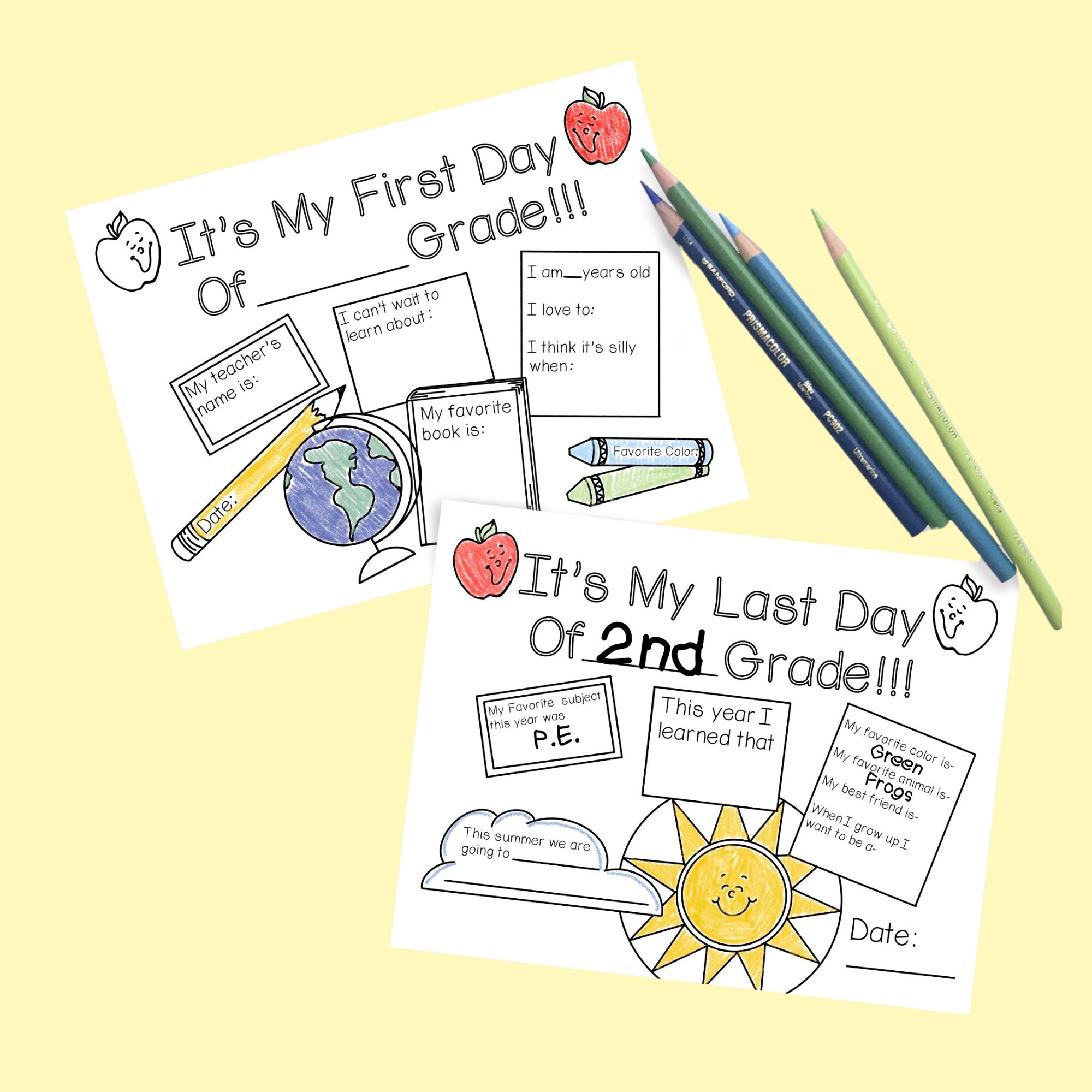 Last Day of School Printable Coloring Page Set, First Day of School ...