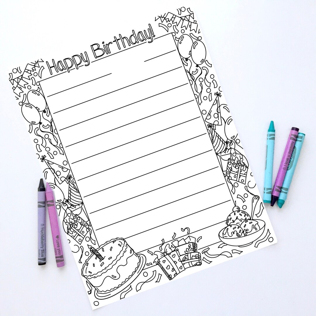 Instant Download, Printable Birthday Coloring Page, Birthday Card ...