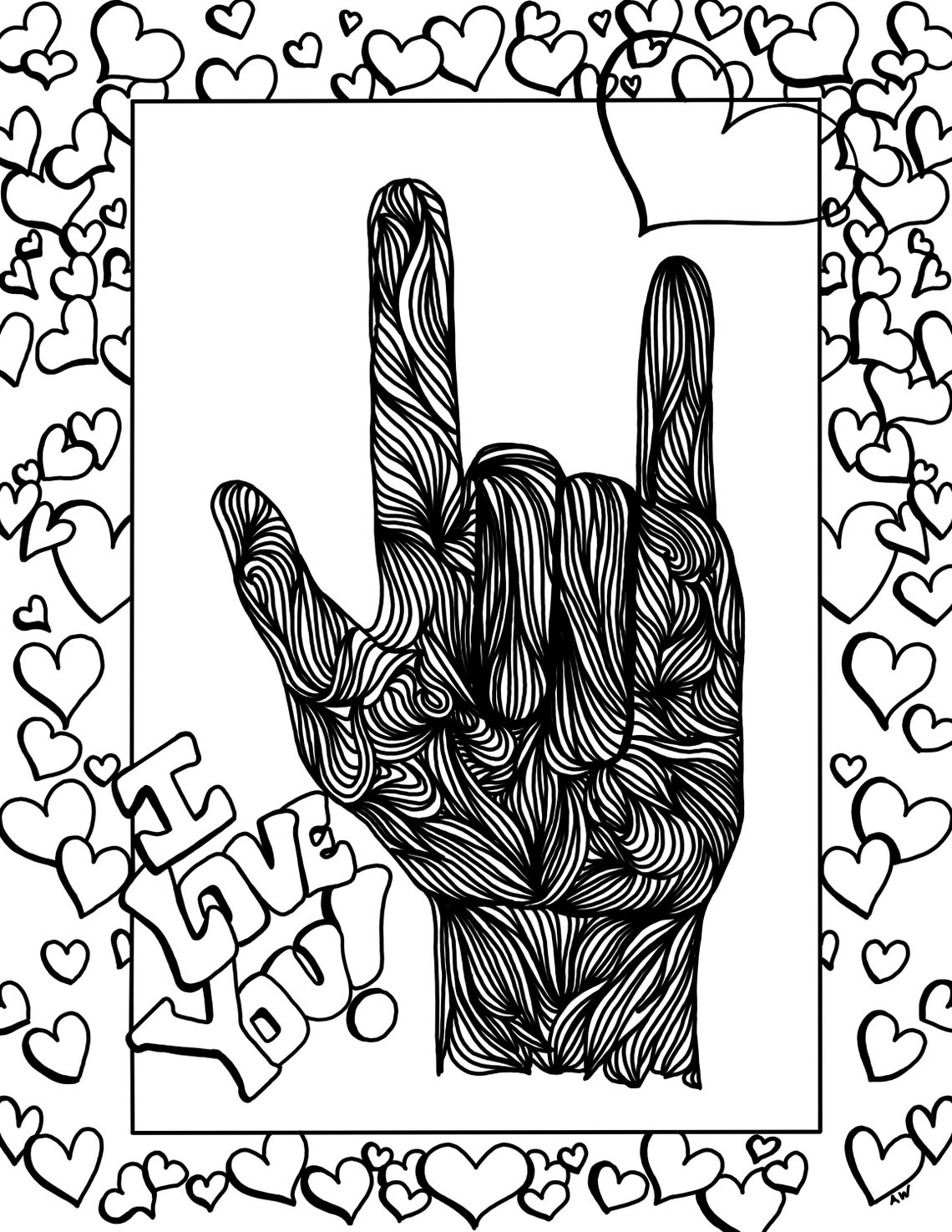 Printable ASL Coloring Page, ASL I Love You Coloring Sheet, Coloring ...