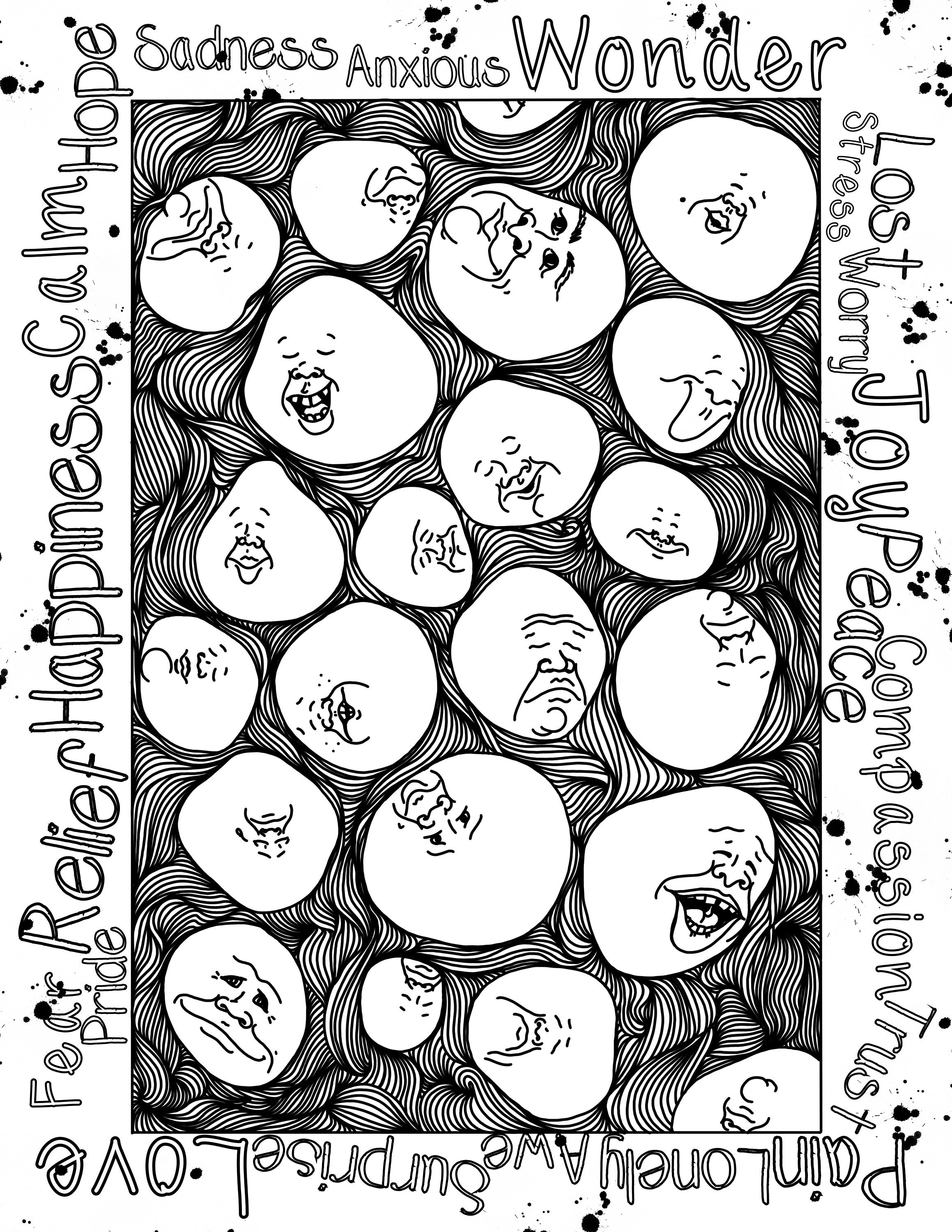 Emotions Coloring Page Set, Therapeutic Coloring Sheet, Adult Coloring ...
