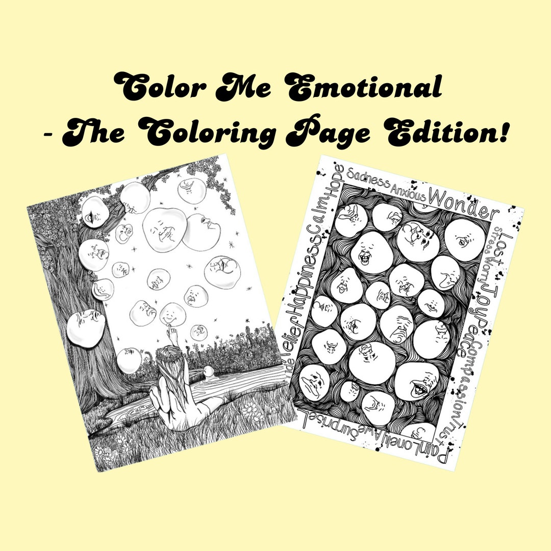 Emotions Coloring Page Set, Therapeutic Coloring Sheet, Adult Coloring ...