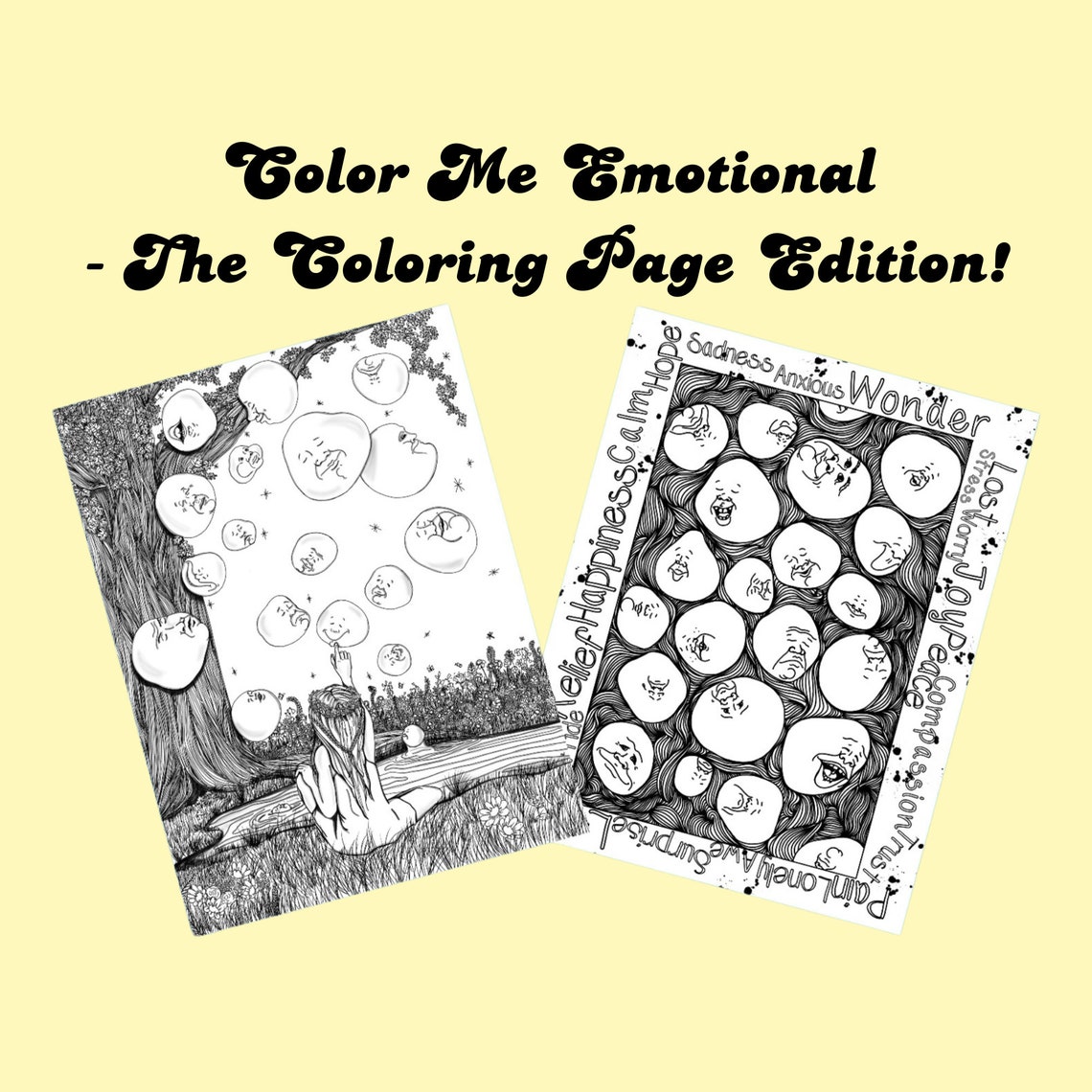 Emotions Coloring Page Set, Therapeutic Coloring Sheet, Adult Coloring ...