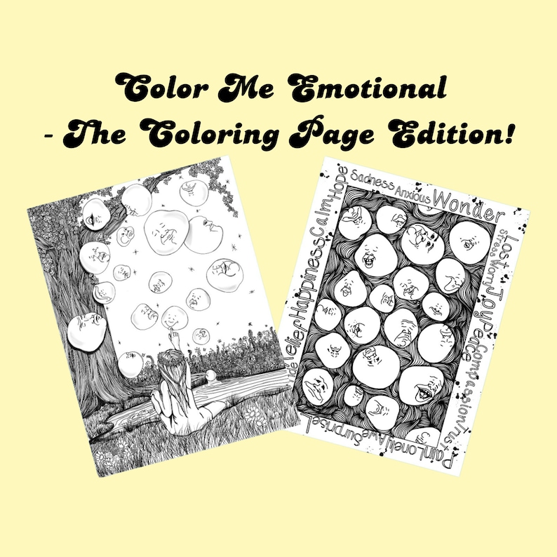 Emotions Coloring Page Set, Therapeutic Coloring Sheet, Adult Coloring ...