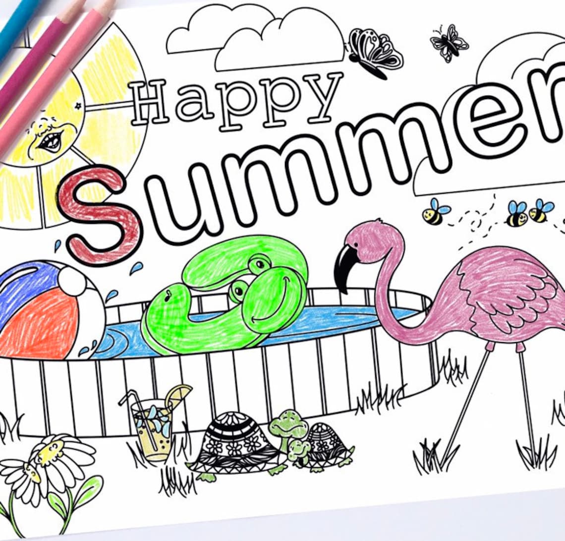 Digital Download Summer Themed Coloring Page, Printable Color Sheet ...