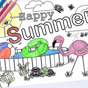 Digital Download Summer Themed Coloring Page, Printable Color Sheet ...
