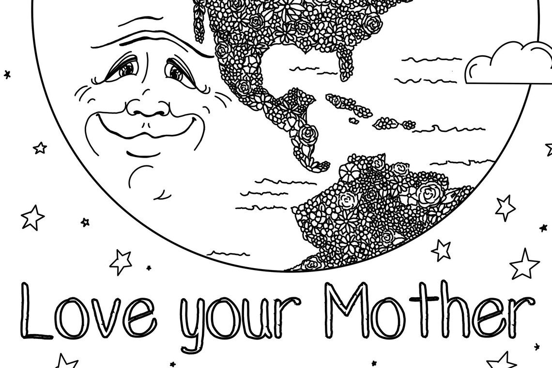Mother Earth Coloring Page, Earth Day Coloring Sheet, Instant Digital ...