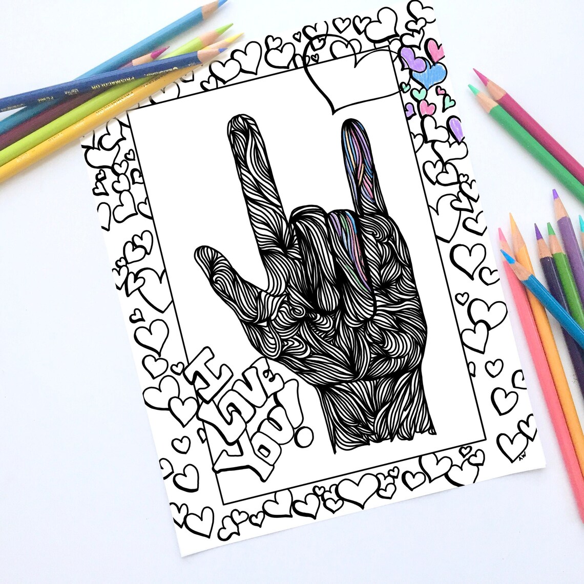 Printable ASL Coloring Page, ASL I Love You Coloring Sheet, Coloring ...