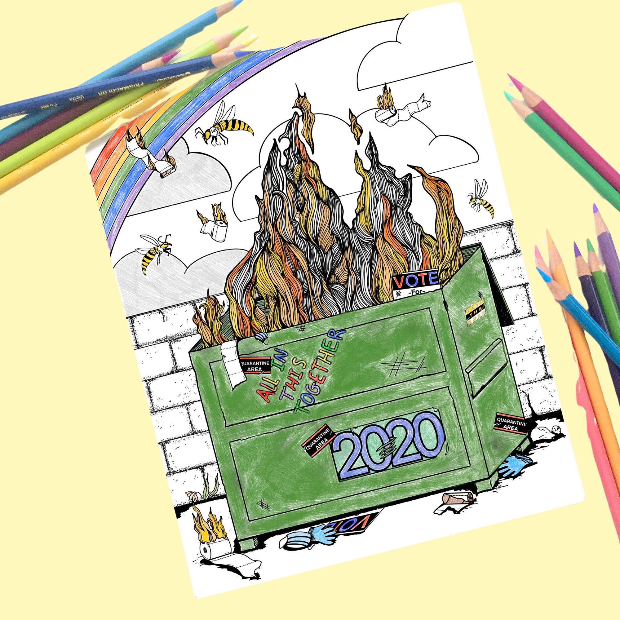 2020 Dumpster Fire Coloring Page, All in This Together Coloring Sheet ...