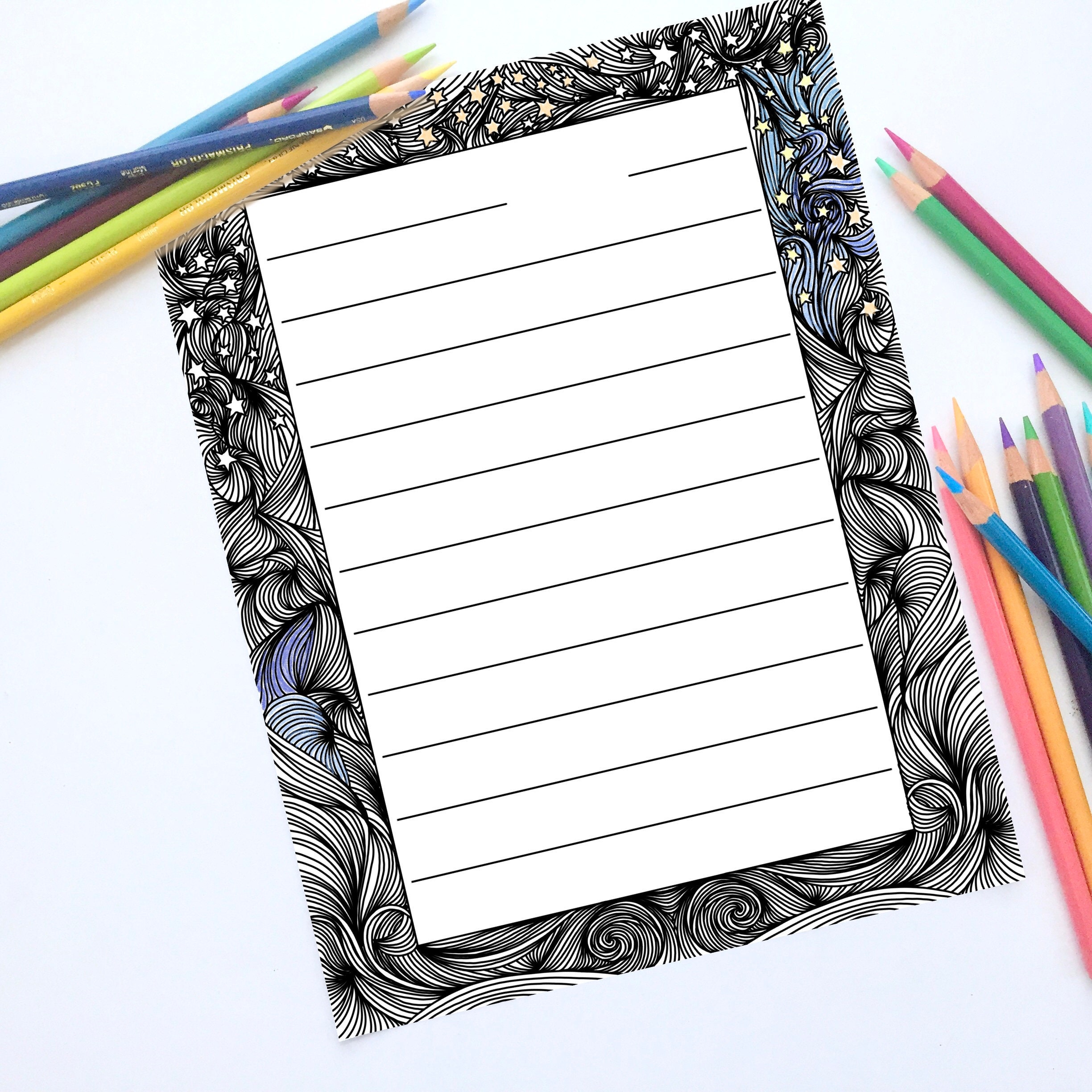 Printable Celestial Coloring Page, Printable Stationary, Letter Writing ...