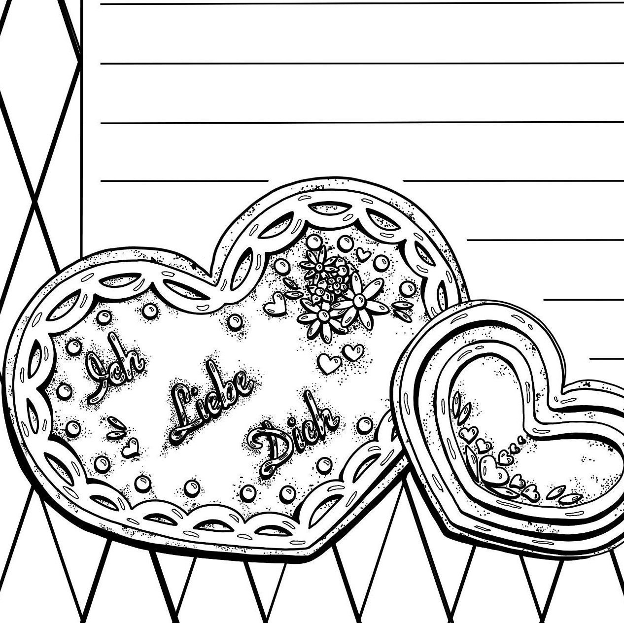 German Gingerbread Heart Printable Coloring Sheets, Oktoberfest ...