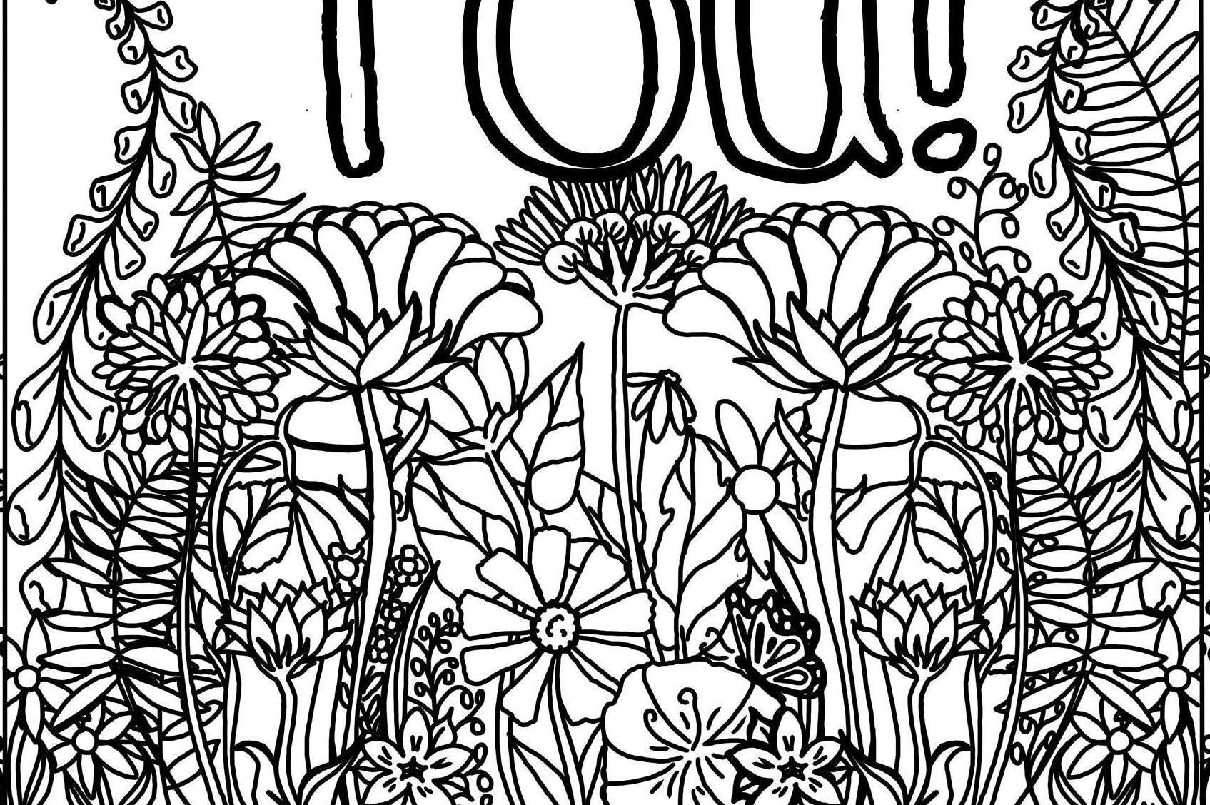 Printable Coloring Page, Thank You Themed Coloring Sheet, Flowers and ...