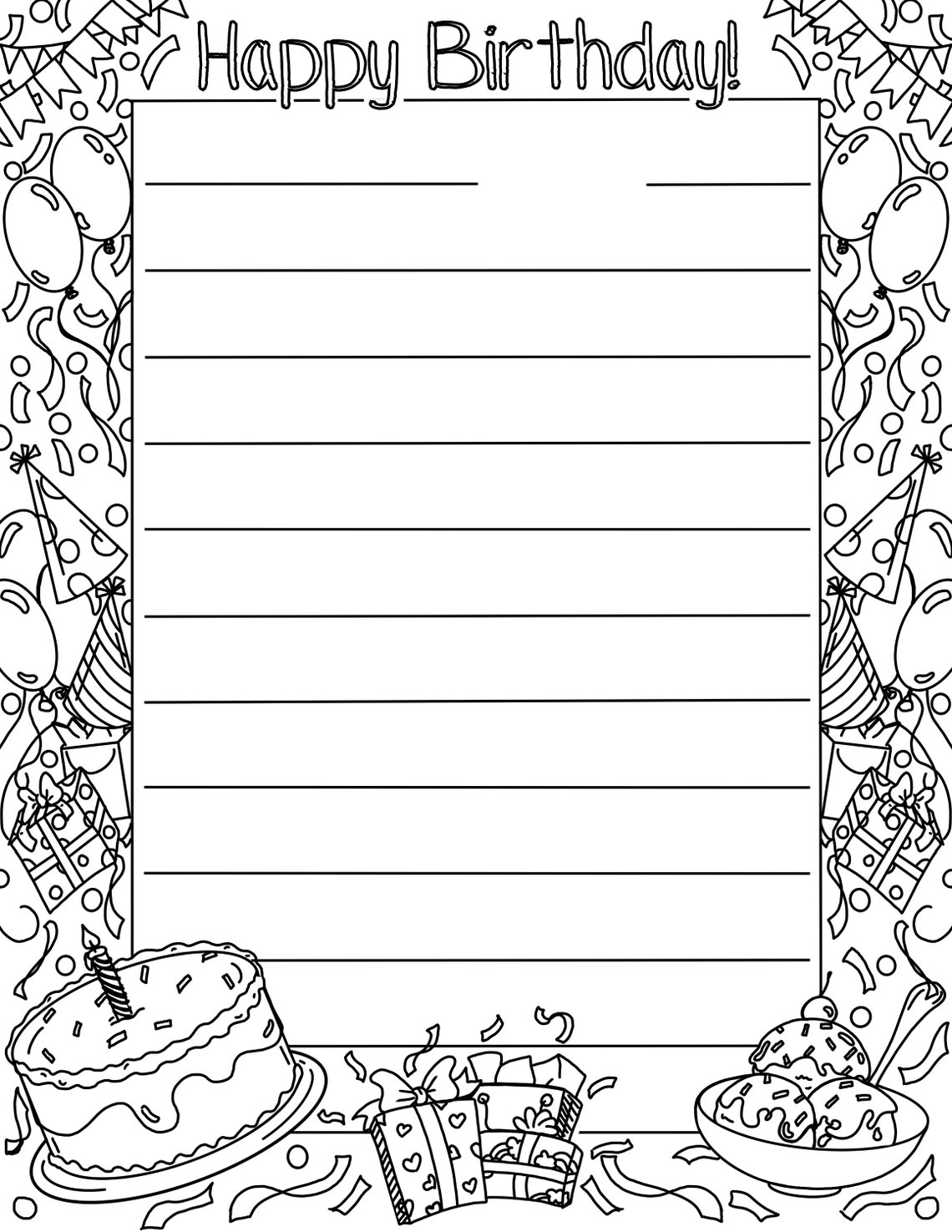 Instant Download, Printable Birthday Coloring Page, Birthday Card ...