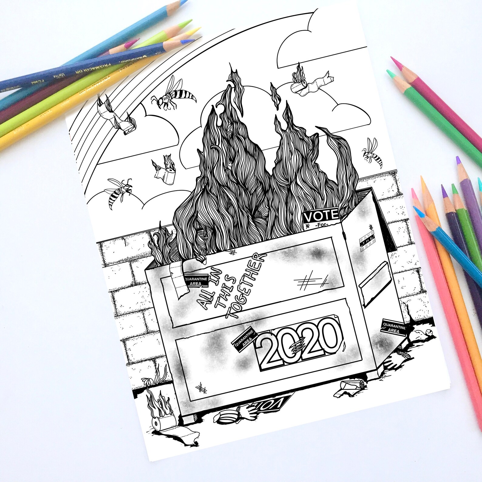2020 Dumpster Fire Coloring Page, All in This Together Coloring Sheet ...
