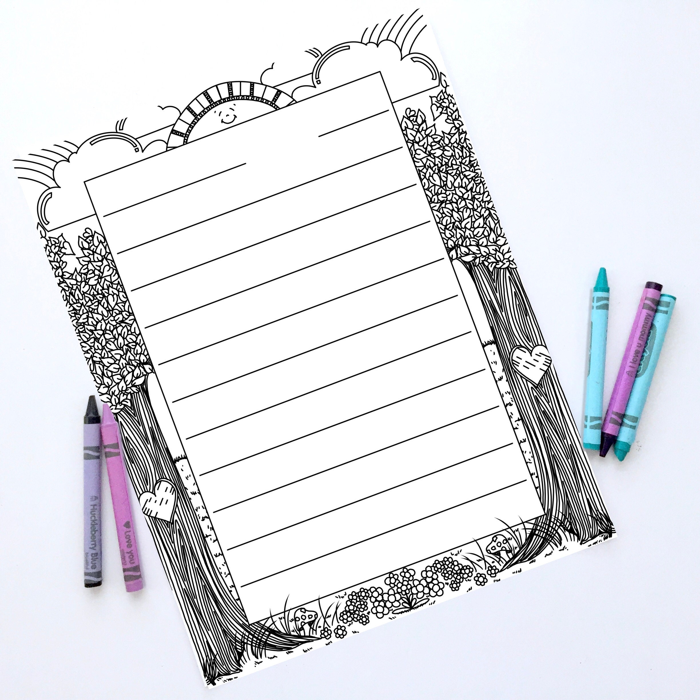 Instant Download, Printable Coloring Page, Printable Stationary, Letter ...