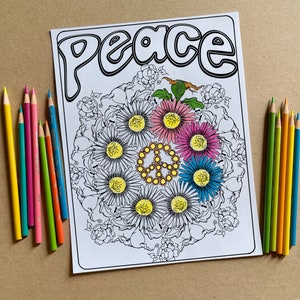 Printable Flower Power Coloring Page Set of 7, Flower Mandala, Instant ...