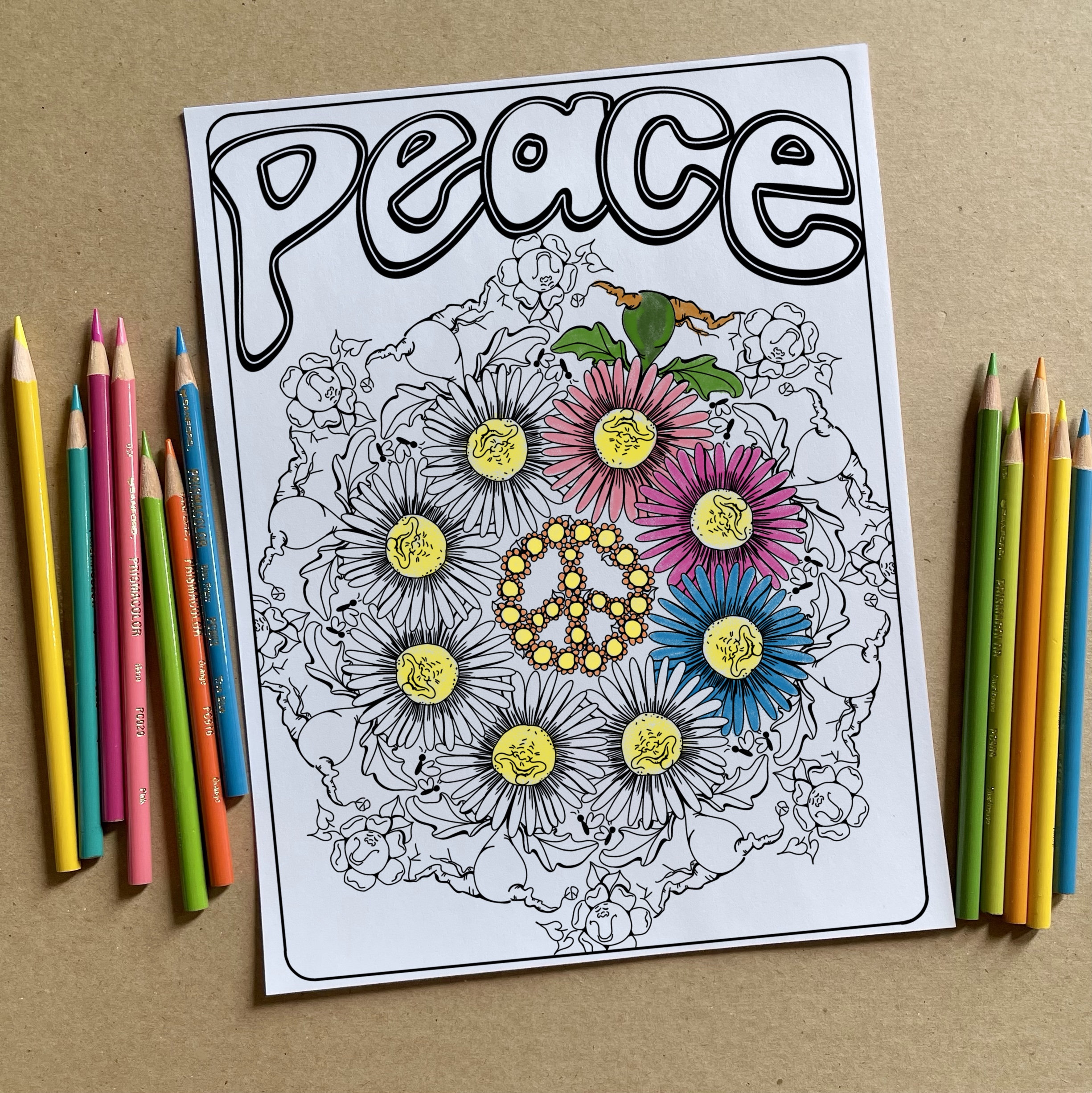 Printable Flower Power Coloring Page Set of 7, Flower Mandala, Instant ...
