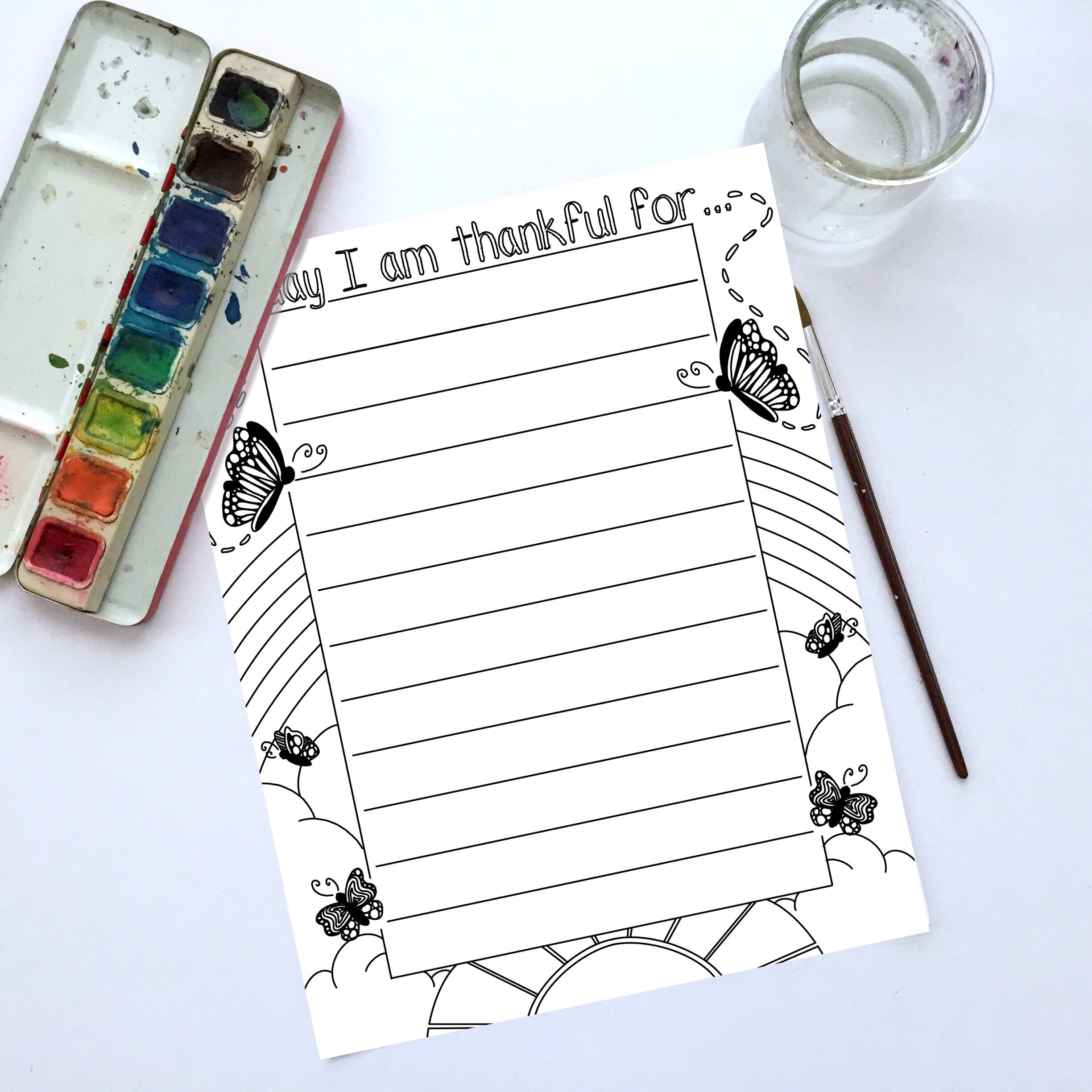 Instant Download, Printable Thankful Journal Coloring Page, Butterfly ...