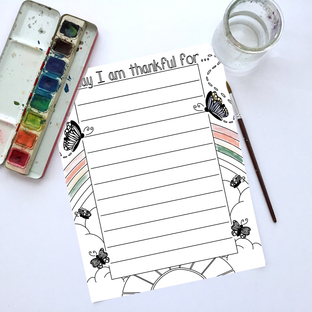 Instant Download, Printable Thankful Journal Coloring Page, Butterfly ...