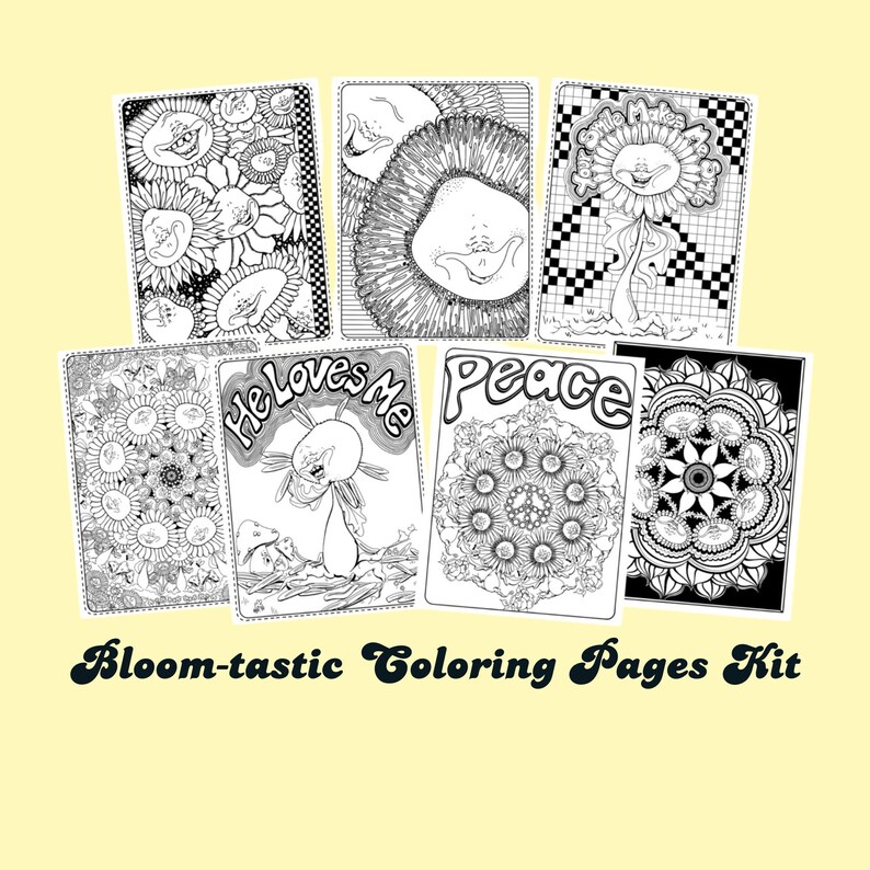 Printable Flower Power Coloring Page Set of 7, Flower Mandala, Instant ...
