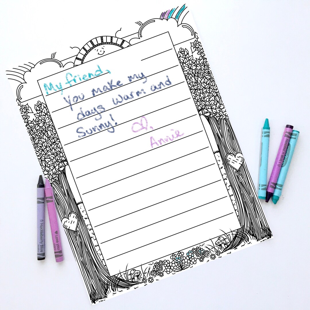 Instant Download, Printable Coloring Page, Printable Stationary, Letter ...