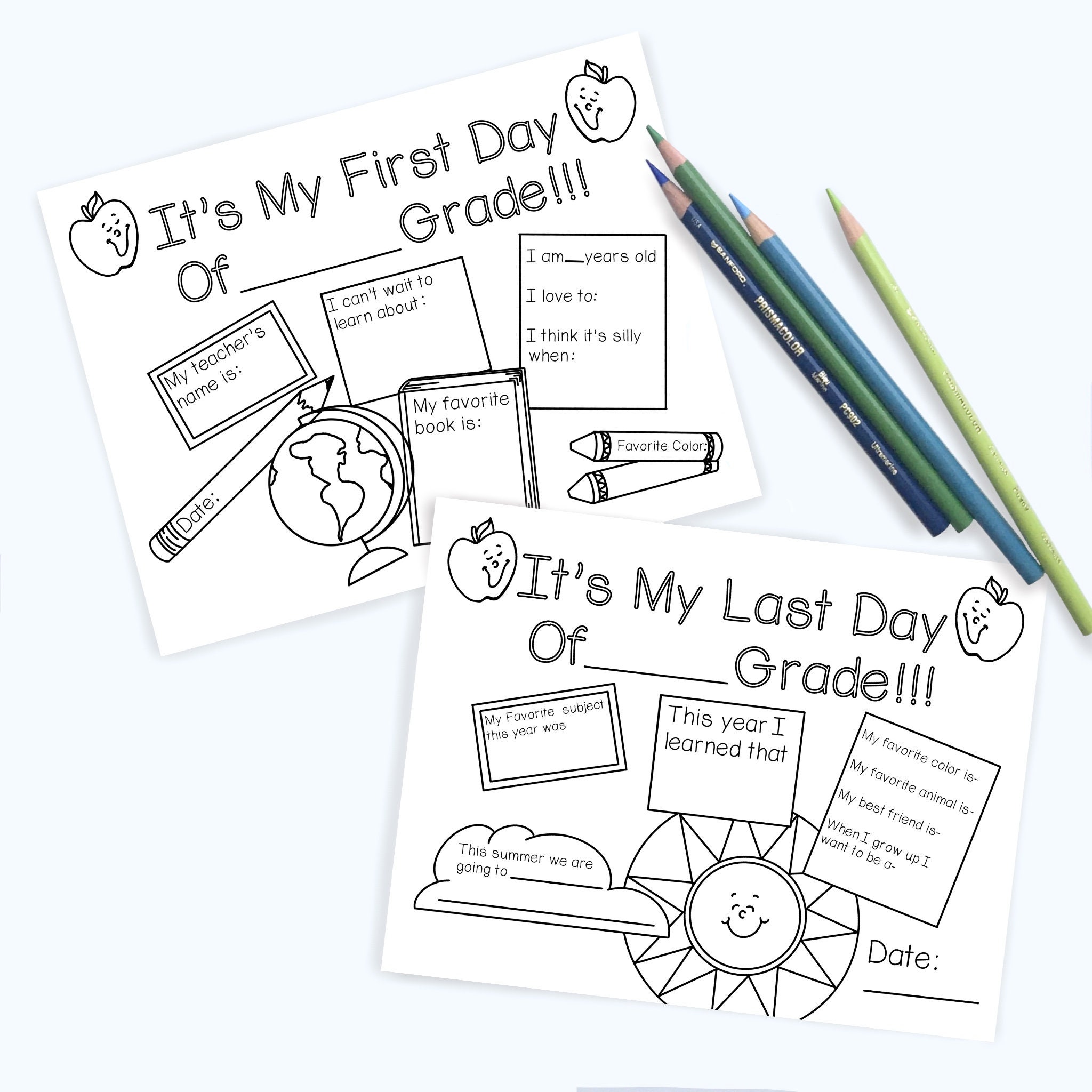 Last Day of School Printable Coloring Page Set, First Day of School ...