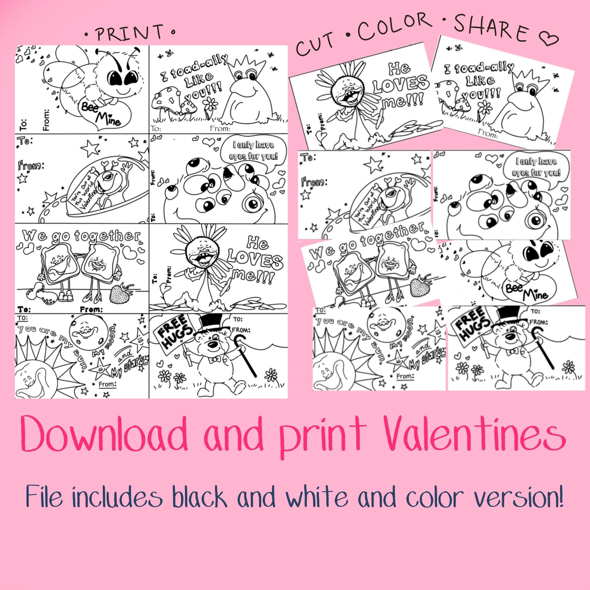 Instant Download and Print Valentine's, Printable Color Valentines ...