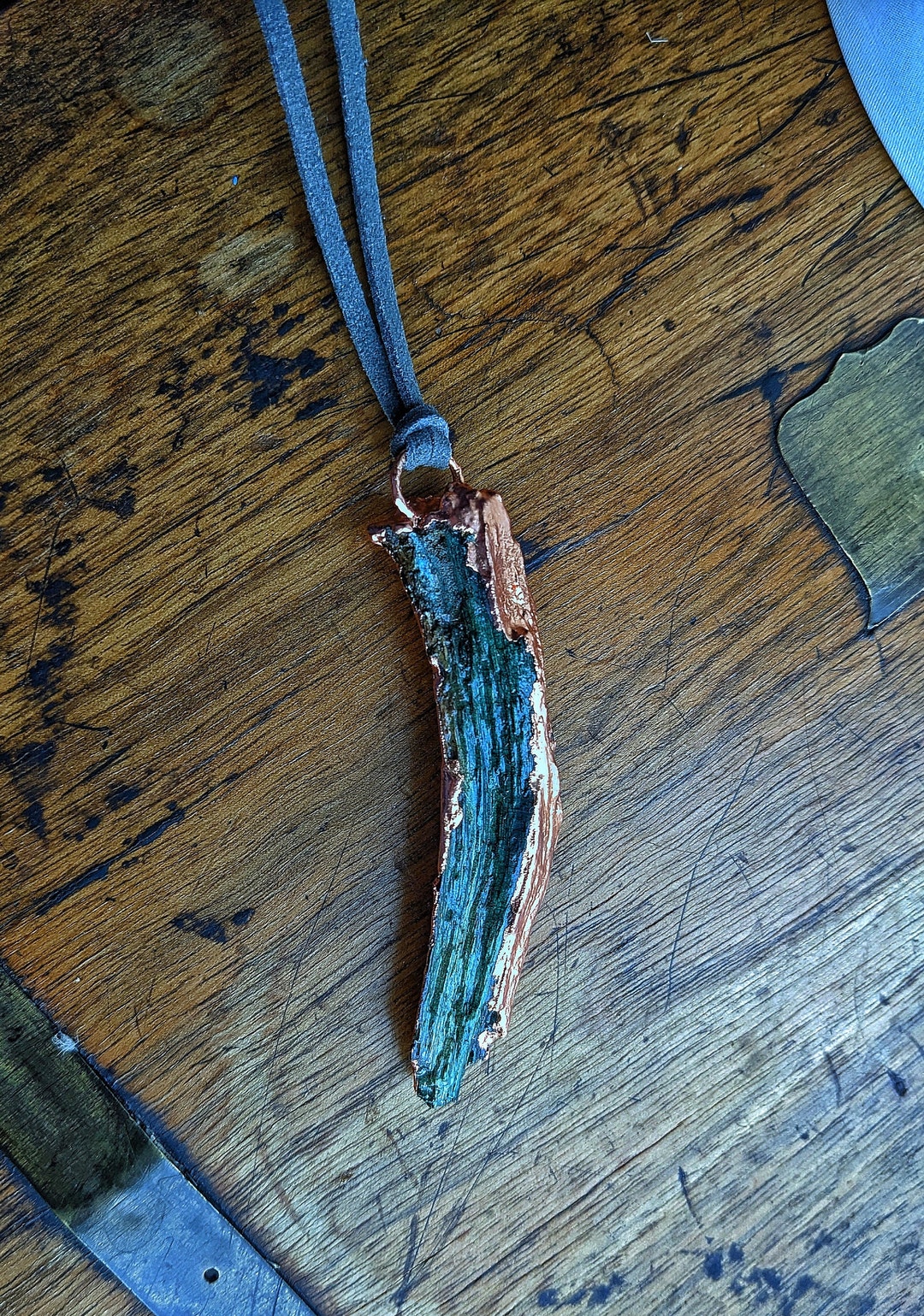 Green Elf Cup Wood With Electroformed Copper Mounting, Forest Necklace ...