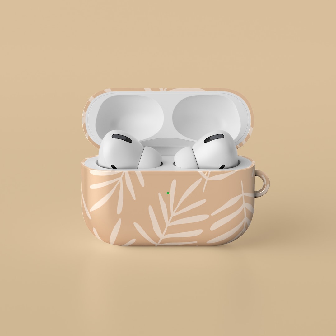 Beige Boho Fern Cute Luxury Designer Airpods 1 2 Pro Case With Keychain ...