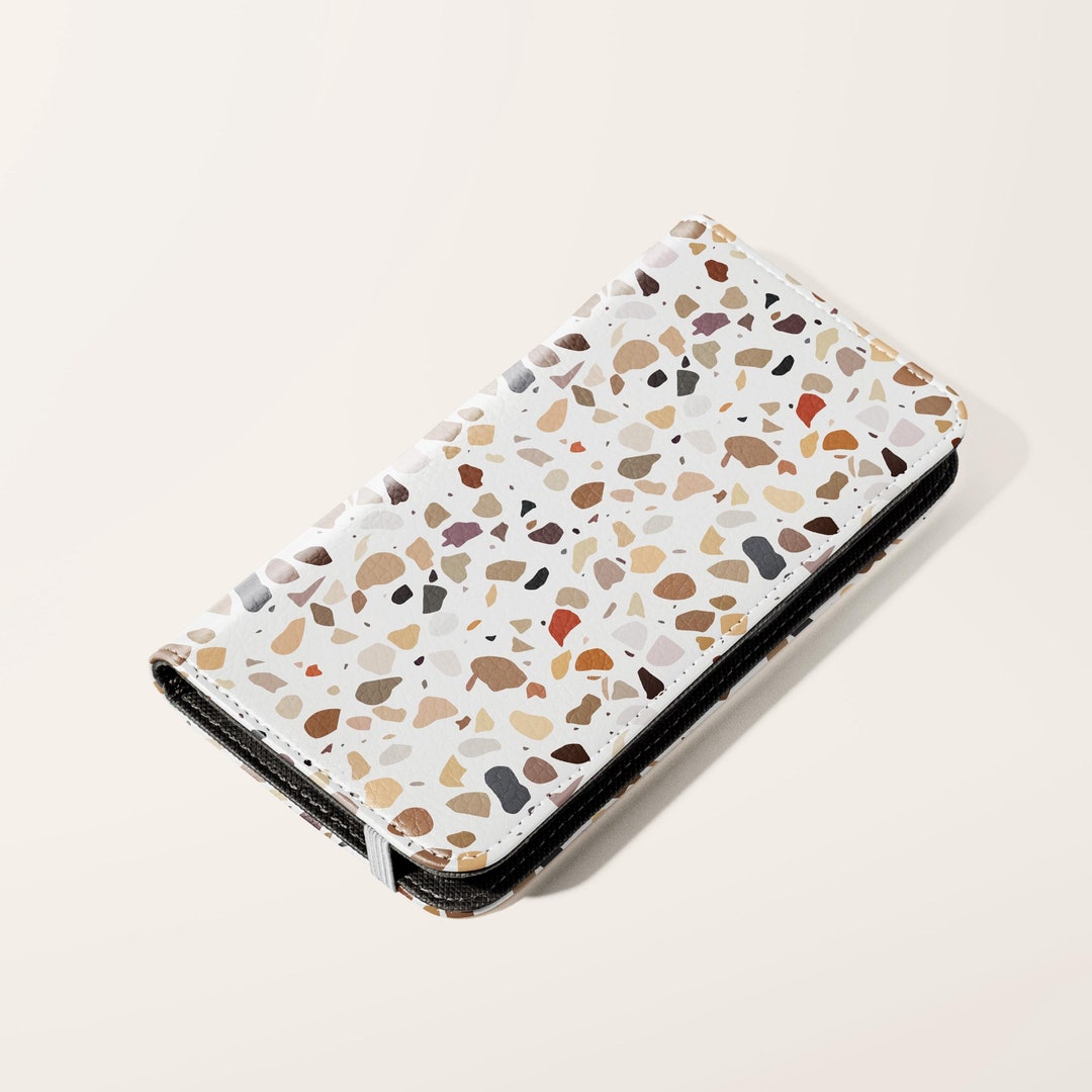 Terrazzo Folio Wallet Flip Phone Case, Minimalist Faux Leather Card ...