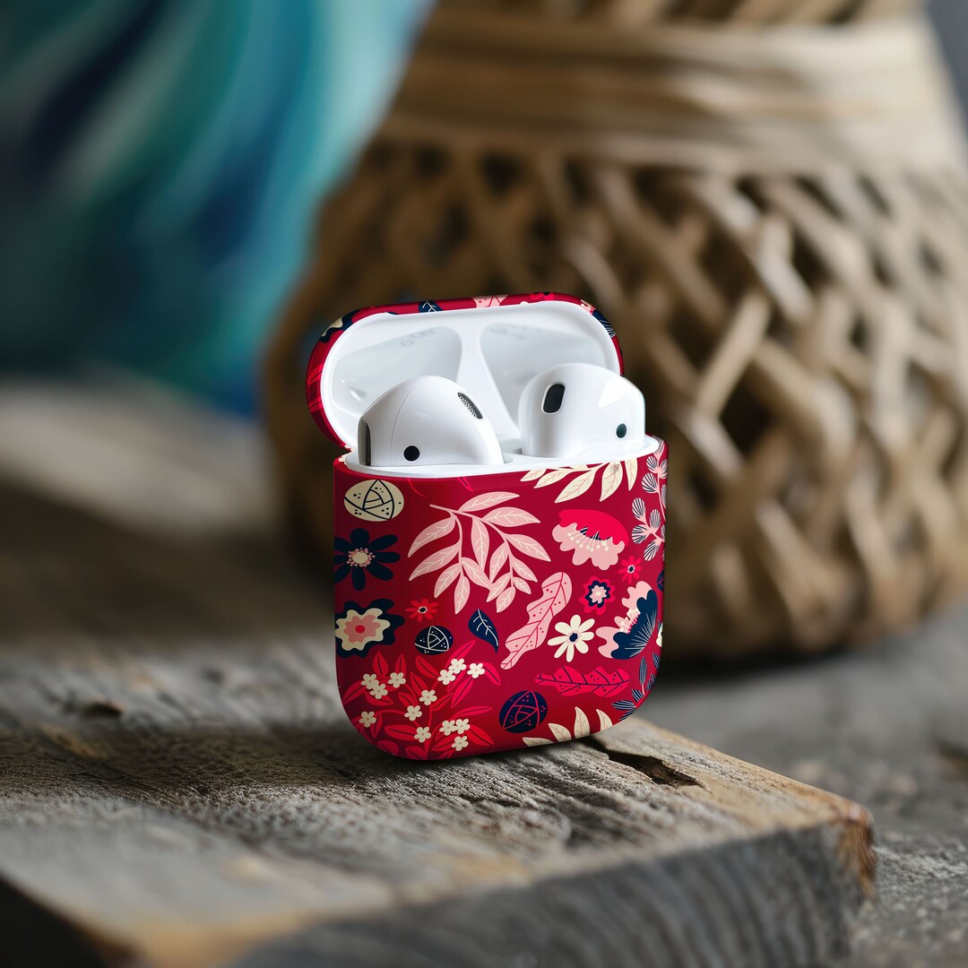 Red Floral Kawaii Aesthetic Airpods 1 2 Pro Case With Keychain, 1st 2nd ...