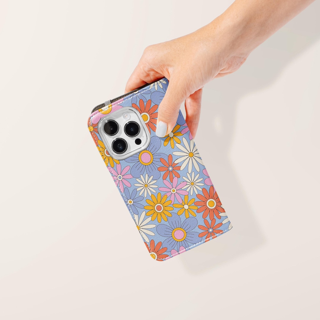 Retro Groovy Floral Wallet Phone Case | Faux Leather 70s 80s Phone Case ...