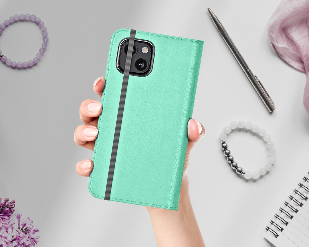 Aquamarine Turquoise Wallet Flip Phone Case, Faux Leather Card Holder ...