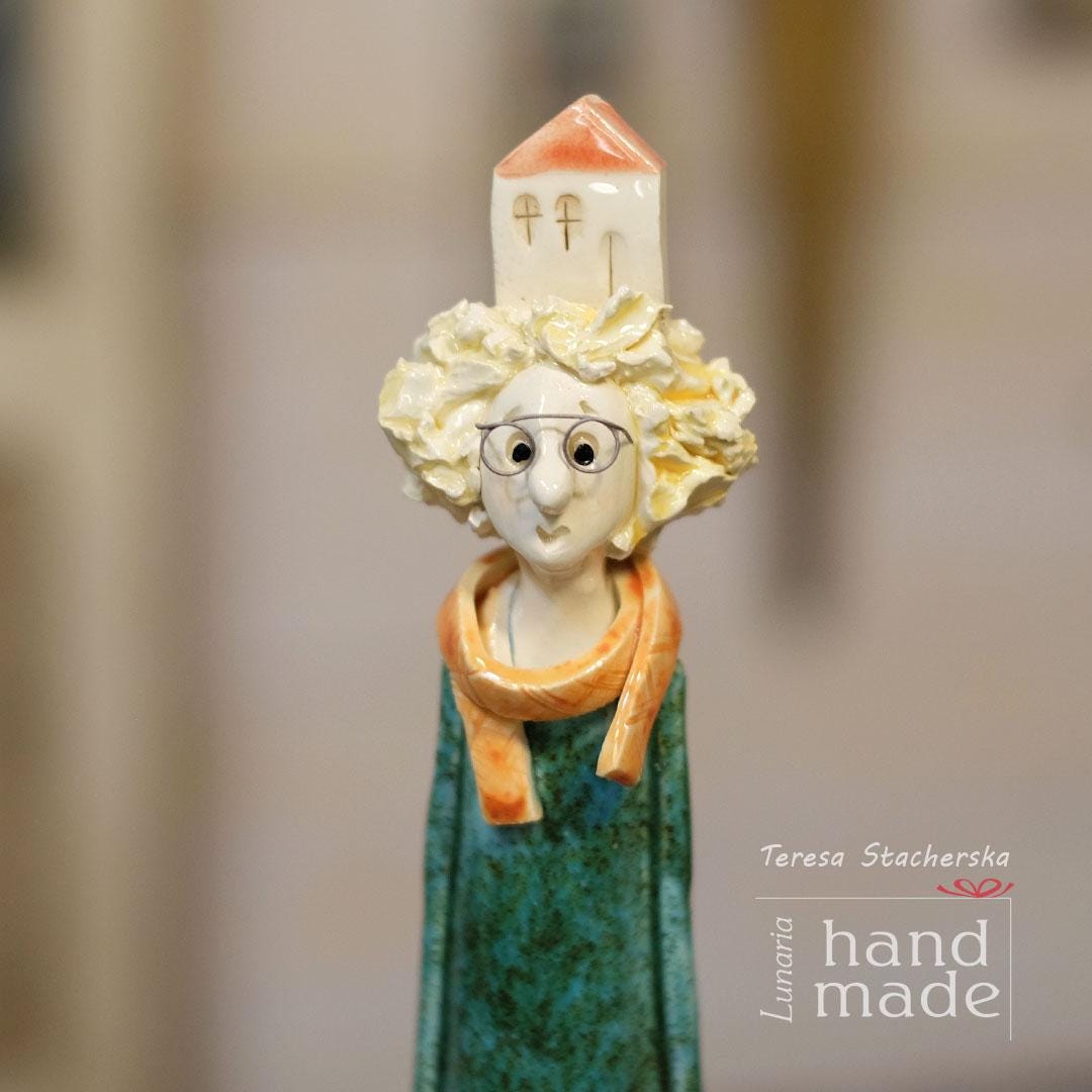 Ceramic Figure of Woman With House, Ceramic Art Sculpture, Unique Piece ...
