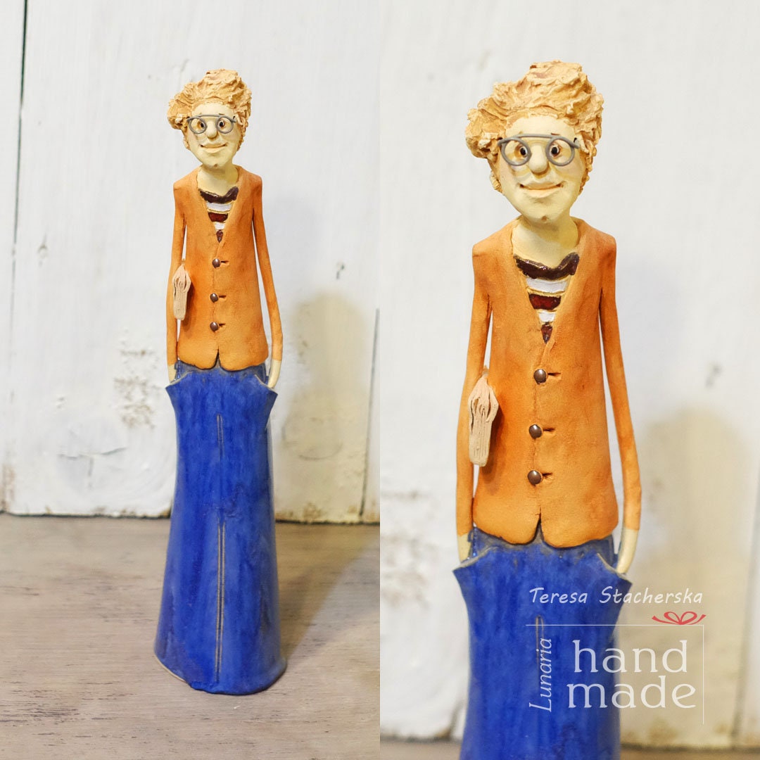 Ceramic Figure Librarian, Ceramic Sculpture, Unique Piece of Art ...