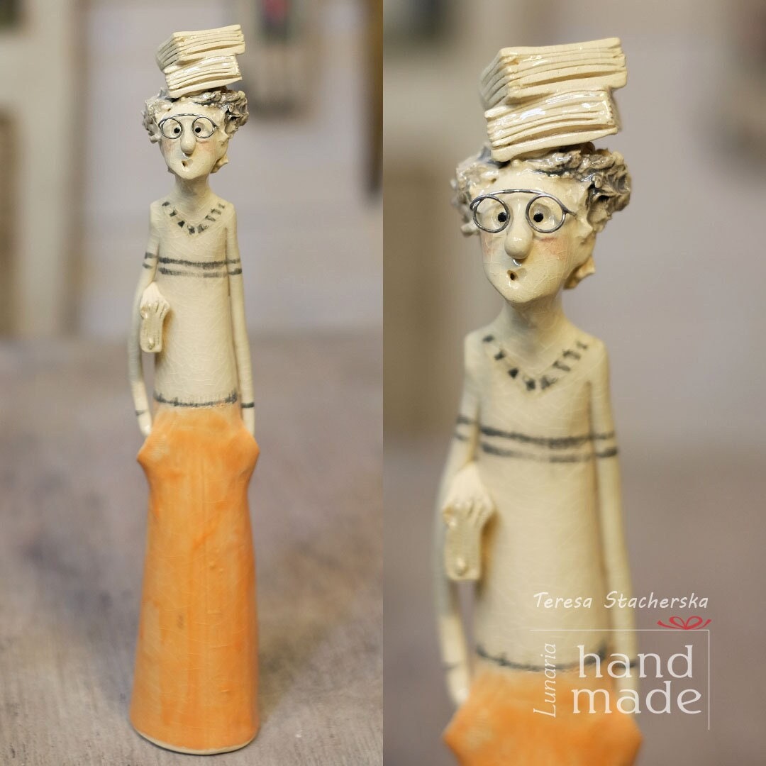 Ceramic Sculpture, Ceramic Figurine, Ceramic Person With Books, Piece ...