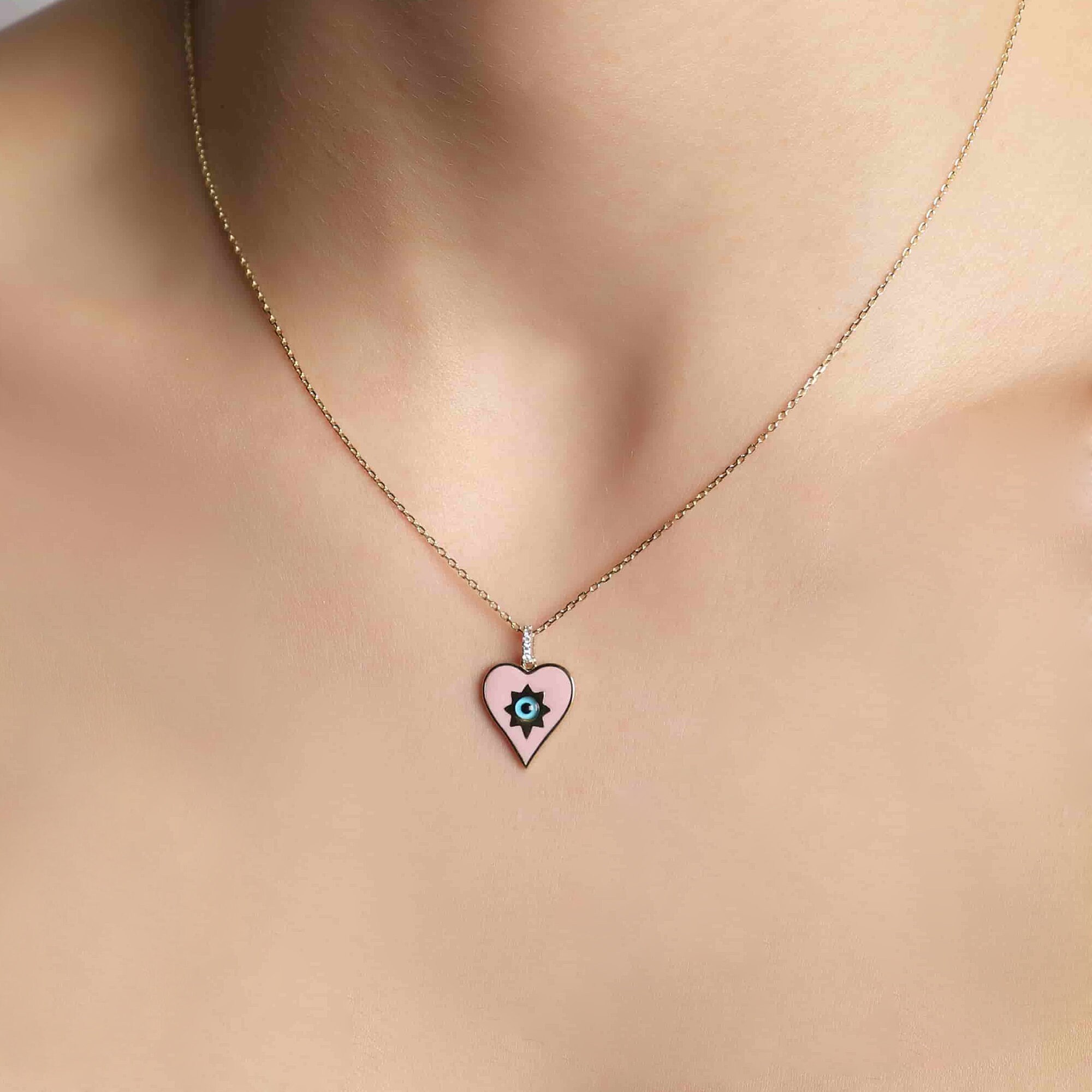 Evil Eye Heart Necklace Heart Necklace Gold Plated Evil Eye - Etsy