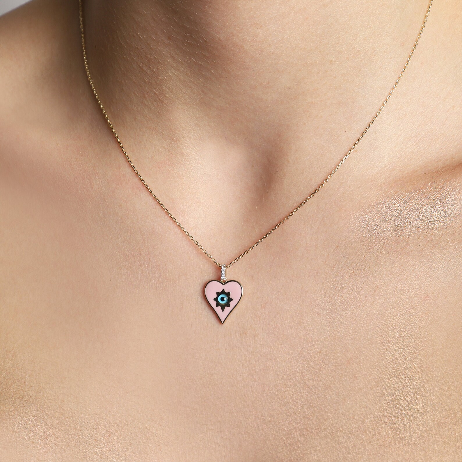 Evil Eye Heart Necklace Heart Necklace Gold Plated Evil Eye - Etsy