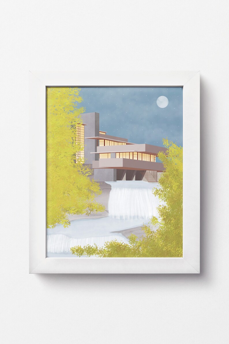 Fallingwater Illustration Print Frank Lloyd Wright | Etsy