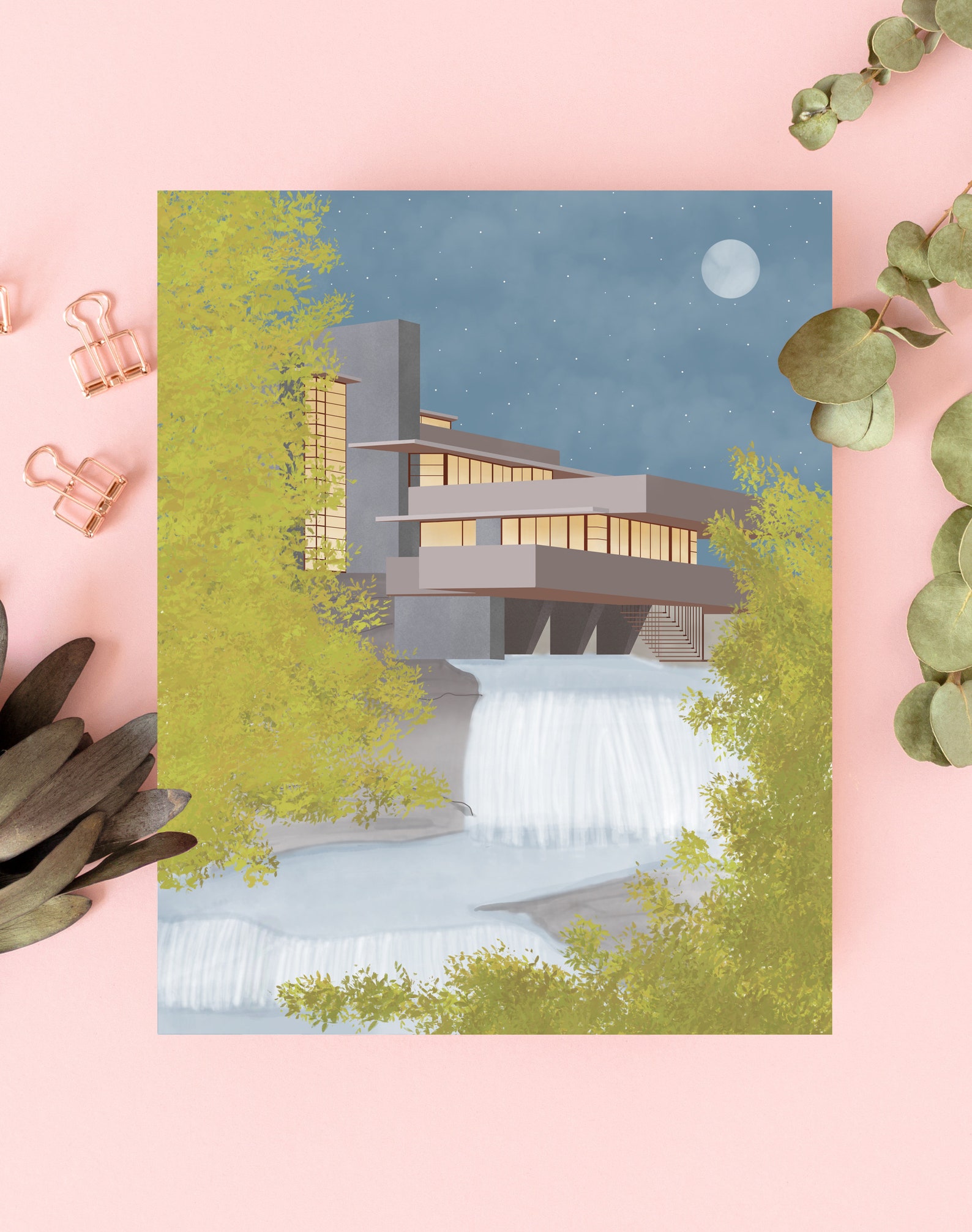 Fallingwater Illustration Print Frank Lloyd Wright - Etsy